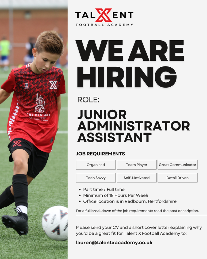 We're Hiring - Junior Administrator Assistant - Talent X Football Academy